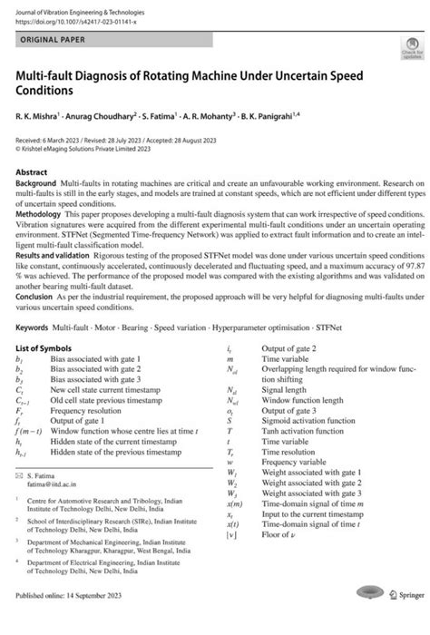 Pdf Multi Fault Diagnosis Of Rotating Machine Under Uncertain Speed