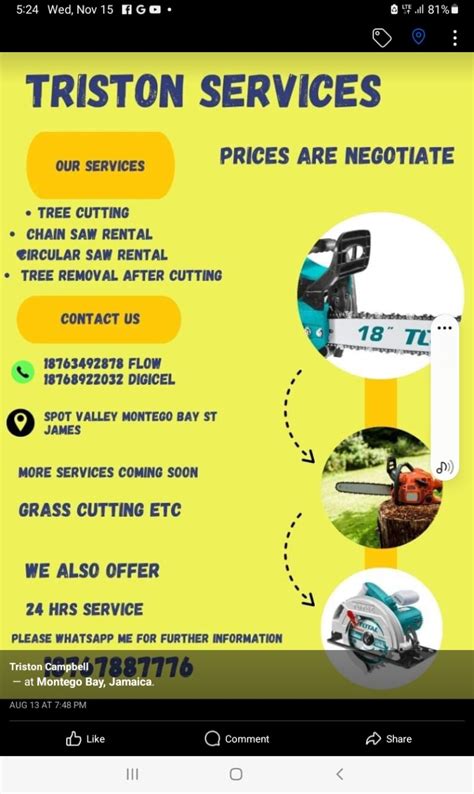 For Rent Tree Cutting Service Montego Bay Jamaica