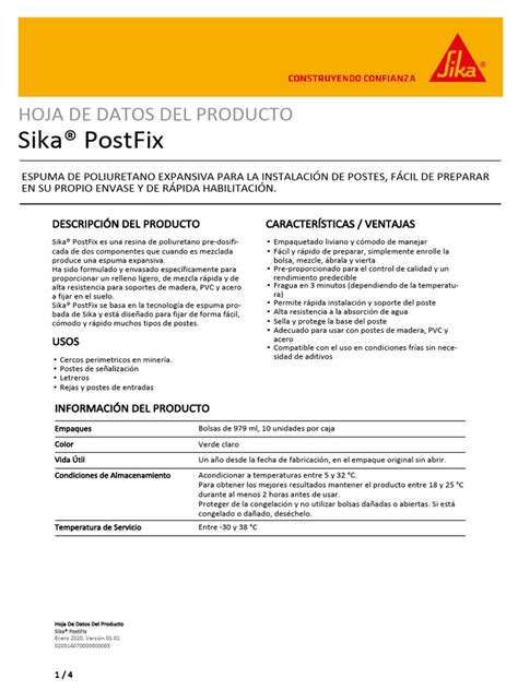 Sikapostfix Es Pe 01 2020 1 1 Pdf Espuma Agua