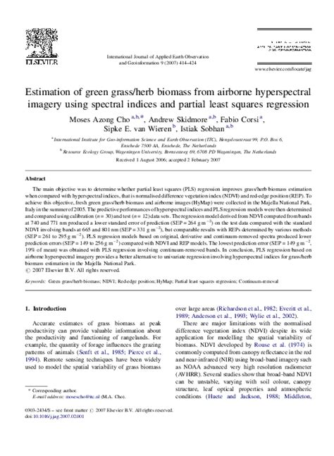 Pdf Estimation Of Green Grass Herb Biomass From Airborne Hyperspectral Imagery Using Spectral