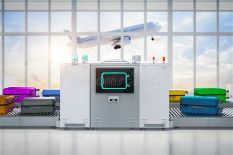 Luggage Scanner Machine Is Scanning Luggage In Airport Stock Illustration Illustration Of