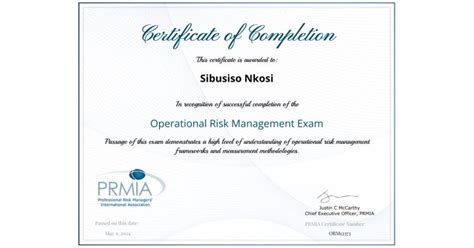 Sibusiso Sibu Nkosi Corm Orm On Linkedin Operational Risk Management Certificate • Sibusiso