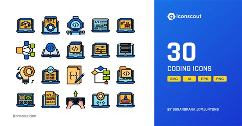 Coding Icon Pack 30 Colored Outline Design And Development Icons Svg