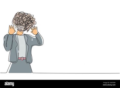 Single One Line Drawing Businesswoman With Round Scribbles Instead Of