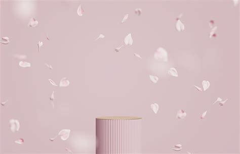 3d 배경 분홍색 연단 디스플레이 꽃 장미 꽃잎이 떨어집니다 화장품 미용 제품 프로모션 단계 파스텔 받침대 추상 광고 여성을