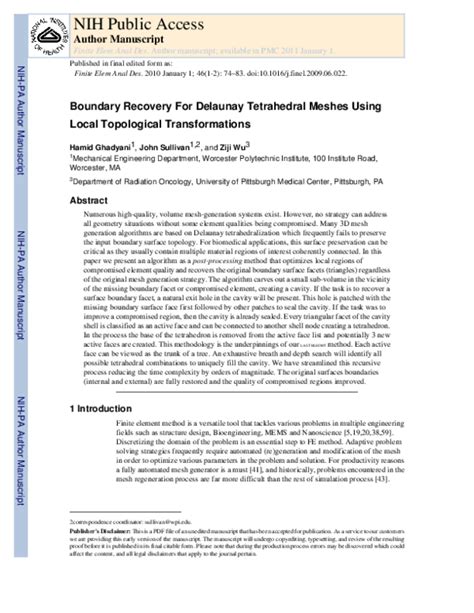 Pdf Boundary Recovery For Delaunay Tetrahedral Meshes Using Local Topological Transformations