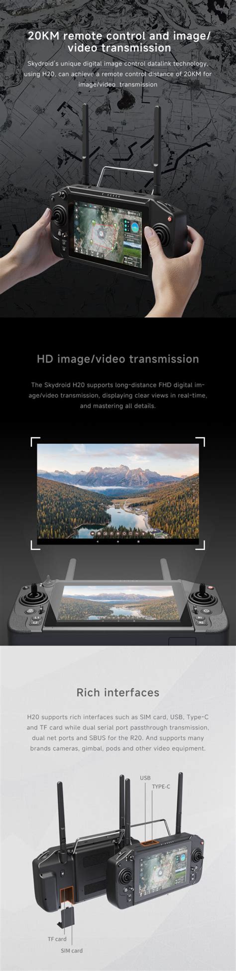 Skydroid H20 Long Range Remote Control For Drones With 7 Touch Screen