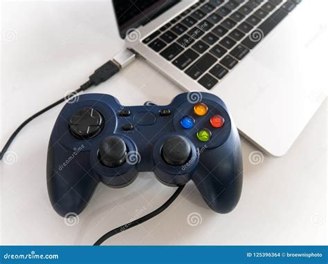 USB Gamepad Controller Attached To Laptop With USB Type C Stock Photo Image Of Indoors Screen