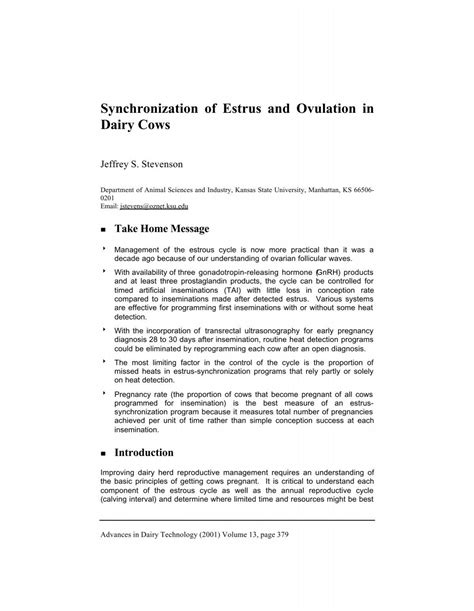 Synchronization Of Estrus And Ovulation In Dairy Cows