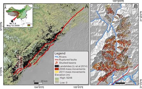 A The Surface Rupture Of The Earthquake In Red With The Landslides In