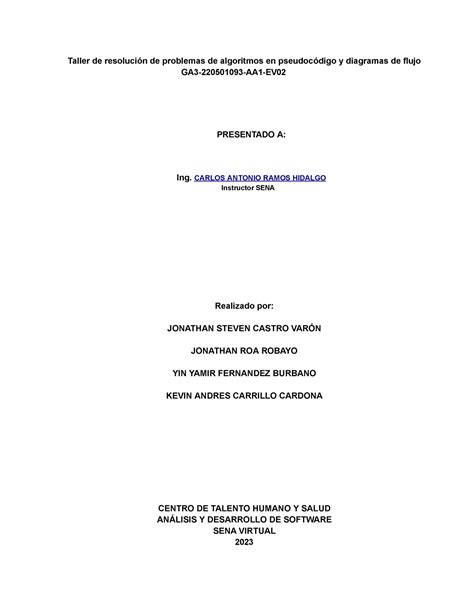 Taller de resolución de problemas de algoritmos en pseudocódigo y diagramas de flujo Studocu