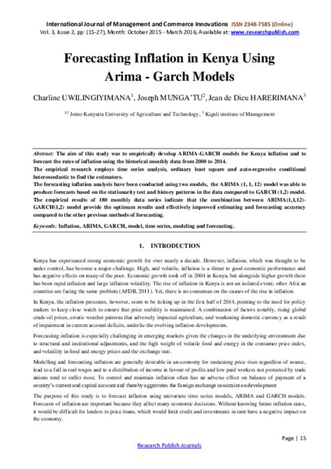 Pdf Forecasting Inflation In Kenya Using Arima Garch Models