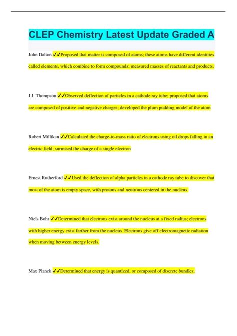 Clep Chemistry Latest Update Graded A Clep Chemistry Stuvia Us