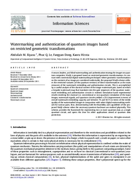 Pdf Watermarking And Authentication Of Quantum Images Based On Restricted Geometric