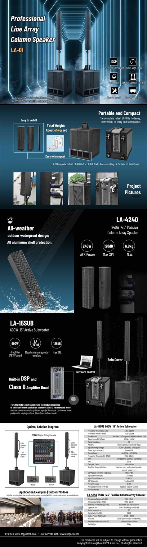 La 01 La 4240 La 15sub Sistem Speaker Array Kolom Portabel Serbaguna