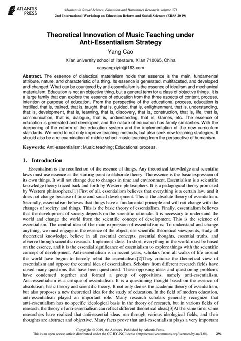 Pdf Theoretical Innovation Of Music Teaching Under Anti Essentialism