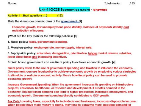 Igcse Cambridge Economics 0987 Section 4 Exam Teaching Resources