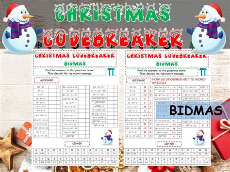 Christmas Maths Codebreaker On Bidmas Order Of Operations Teaching
