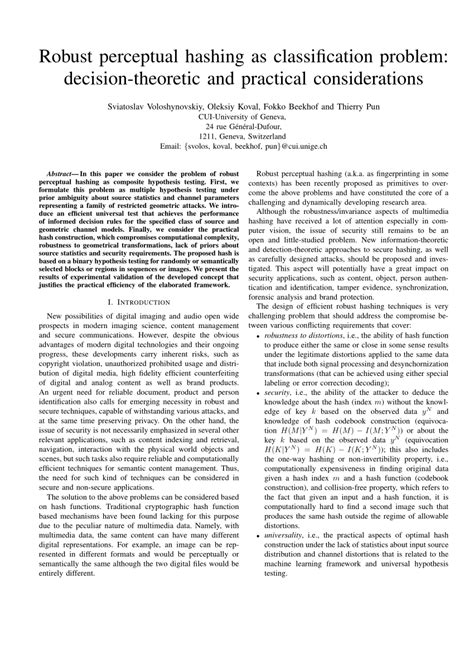 Pdf Robust Perceptual Hashing As Classification Problem Decision