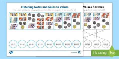 Matching Notes And Coins To Values Activity Teacher Made