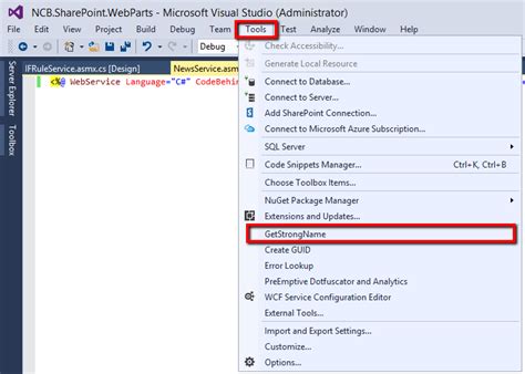 C How To Set The Assembly Strong Name While Creating SharePoint Web Services Stack