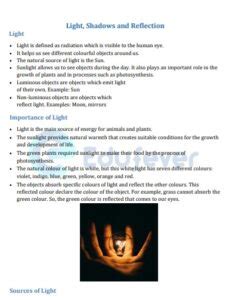 Class Science Light Shadows And Reflection Question Answer