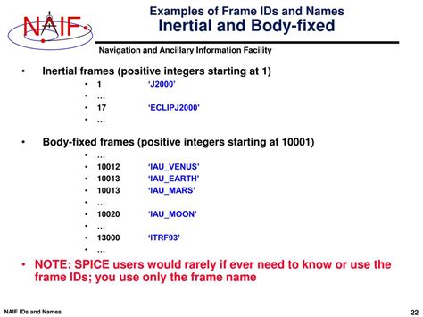 ppt ids and names for physical objects and reference frames