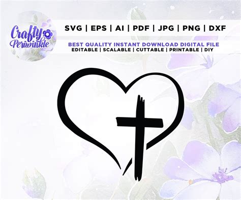 Jesus Heart Cross Svg Heart Cross Art Cross With Heart Cricut Png