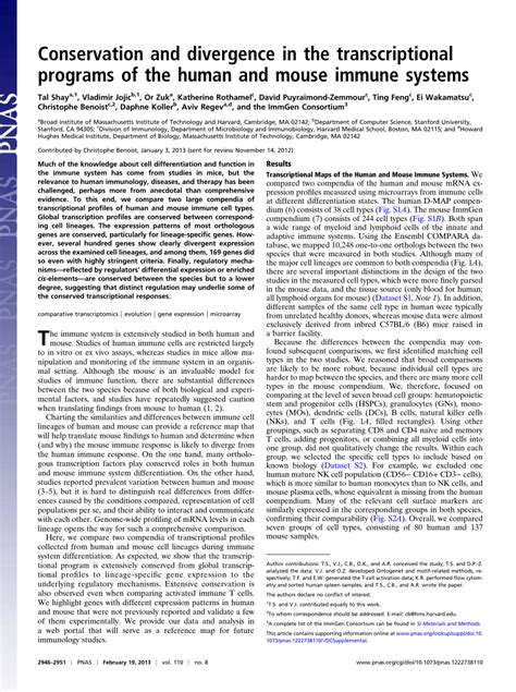 Pdf Conservation And Divergence In The Transcriptional Programs Of The Human And Mouse Immune