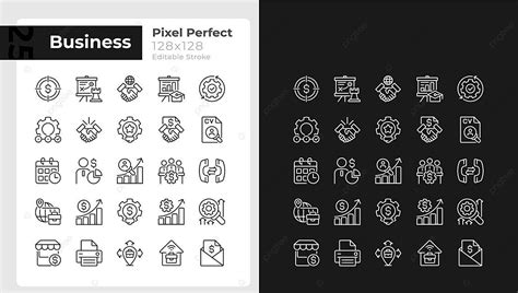 Set Of Pixelperfect Linear Icons For Dark And Light Mode Business