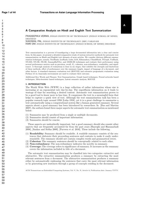 Pdf A Comparative Analysis On Hindi And English Extractive Text