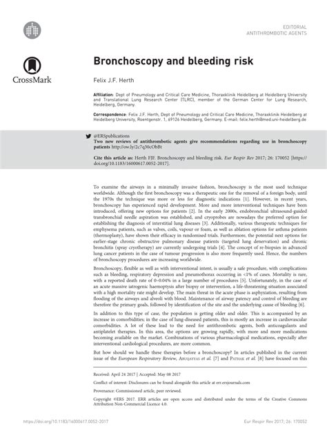 Pdf Bronchoscopy And Bleeding Risk
