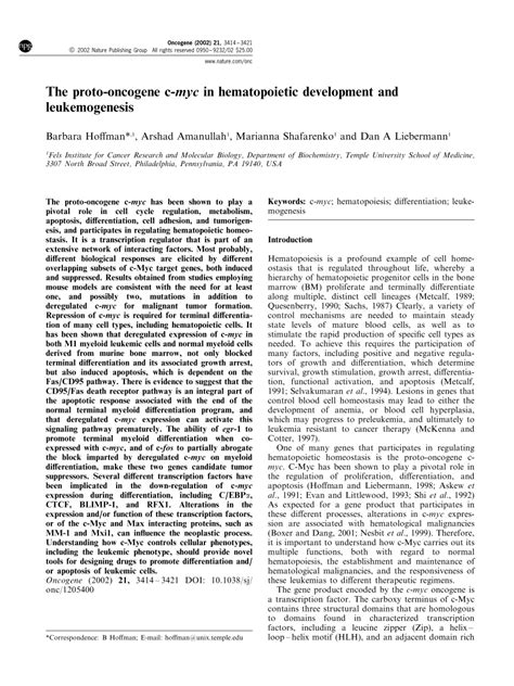 Pdf The Proto Oncogene C Myc In Hematopoietic Development And Leukemogenesis Pdf The Proto Oncogene C Myc In Hematopoietic Development And Leukemogenesis