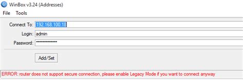 error router does not support secure connection please enable legacy