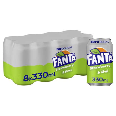 Fanta Zero Strawberry And Kiwi 8 X 330ml Refreshing Fruit Flavored Soda