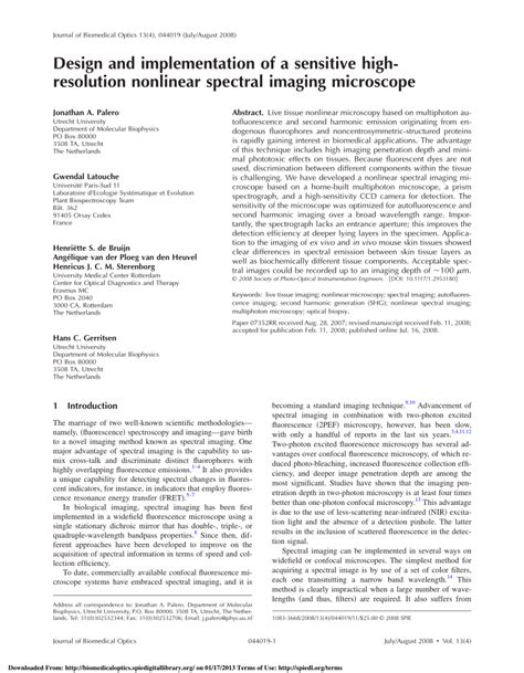 Pdf Design And Implementation Of A Sensitive High Resolution Nonlinear Spectral Imaging Microscope