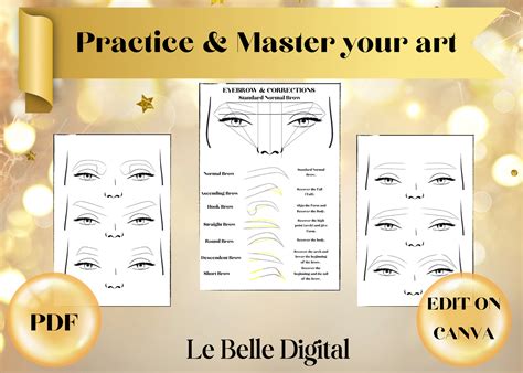 Editable Eyebrow Practice Brow Templates Brow Mapping Practice Sheet Eyebrow Mapping Brow