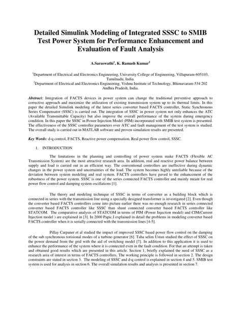 Pdf Detailed Simulink Modeling Of Integrated Sssc To Smib Test Power