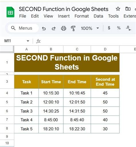 SECOND Function in Google Sheets - Neotech Navigators