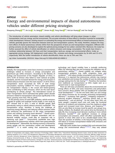 Pdf Energy And Environmental Impacts Of Shared Autonomous Vehicles