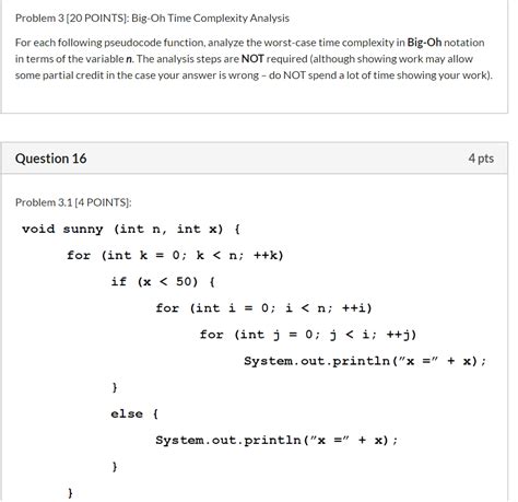 Solved Problem POINTS Big Oh Time Complexity Chegg