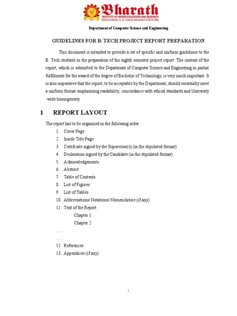 guidelines for preparing uniform b tech project reports in the
