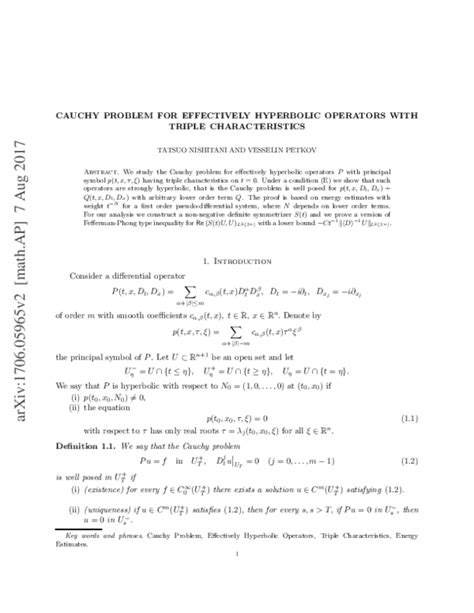 Pdf Cauchy Problem For Effectively Hyperbolic Operators With Triple Characteristics