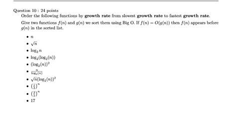 Solved Question 10 24 Points Order The Following Functions