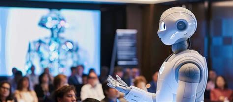 ai robot works with data via digital interface concentrating on