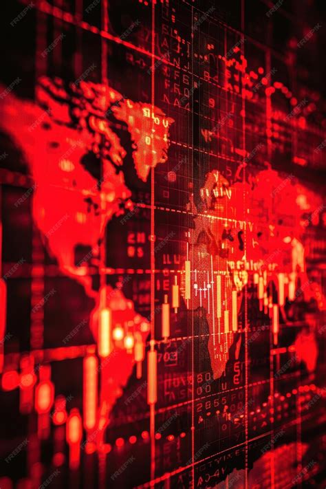 Global Financial Data Visualization With Red World Map And Stock Market Graphs Premium Ai
