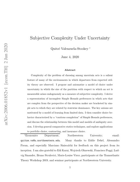 Pdf Subjective Complexity Under Uncertainty
