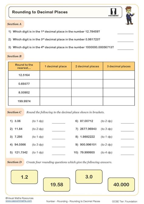 Rounding To Decimal Places Worksheet Printable Maths Worksheets