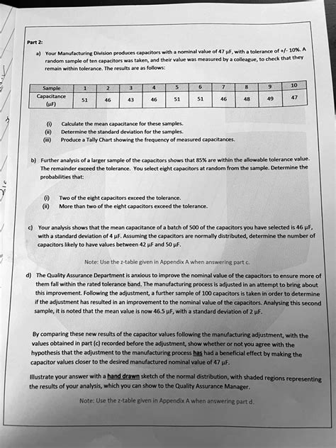 Part 2 A Your Manufacturing Division Produces Capacitors With A Nominal Value Of 47 F With A