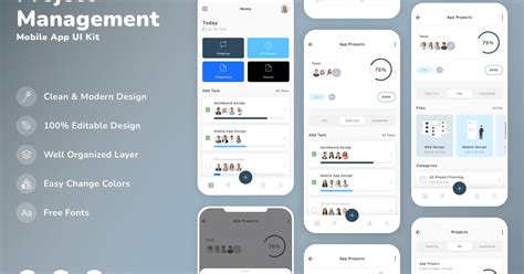 Project Management Mobile App Ui Kit Ux And Ui Kits Ft Work And Planner